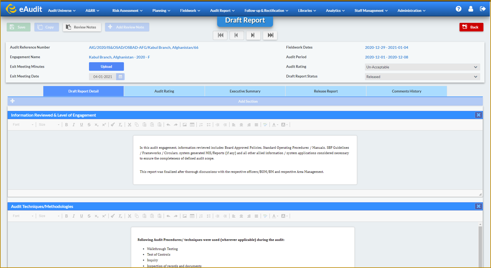 E Audit – RR System