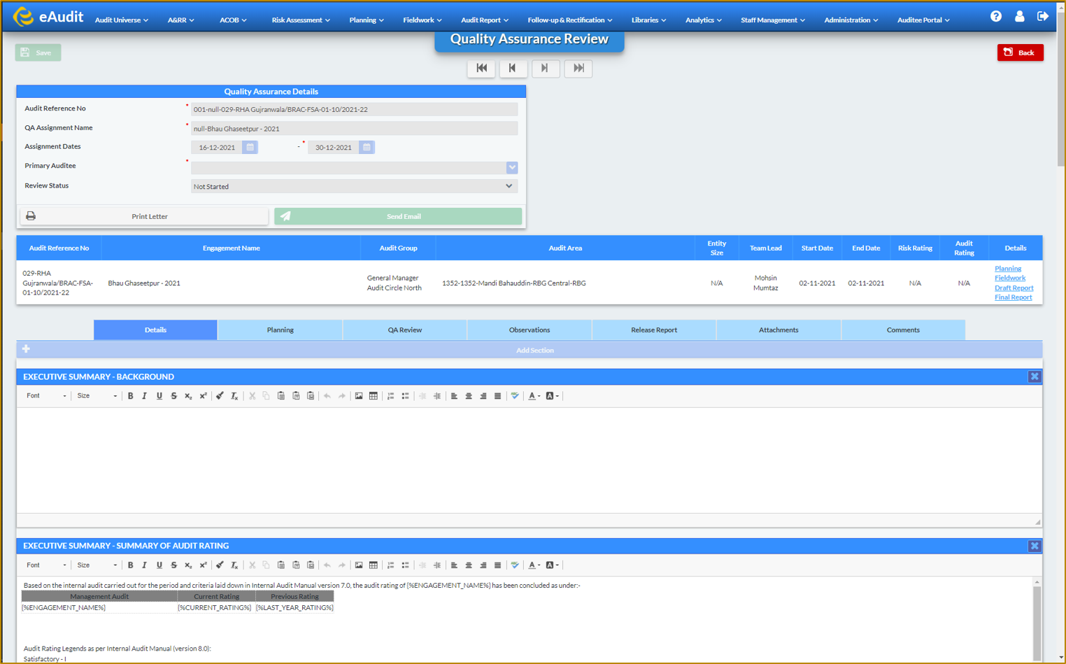 E Audit – RR System